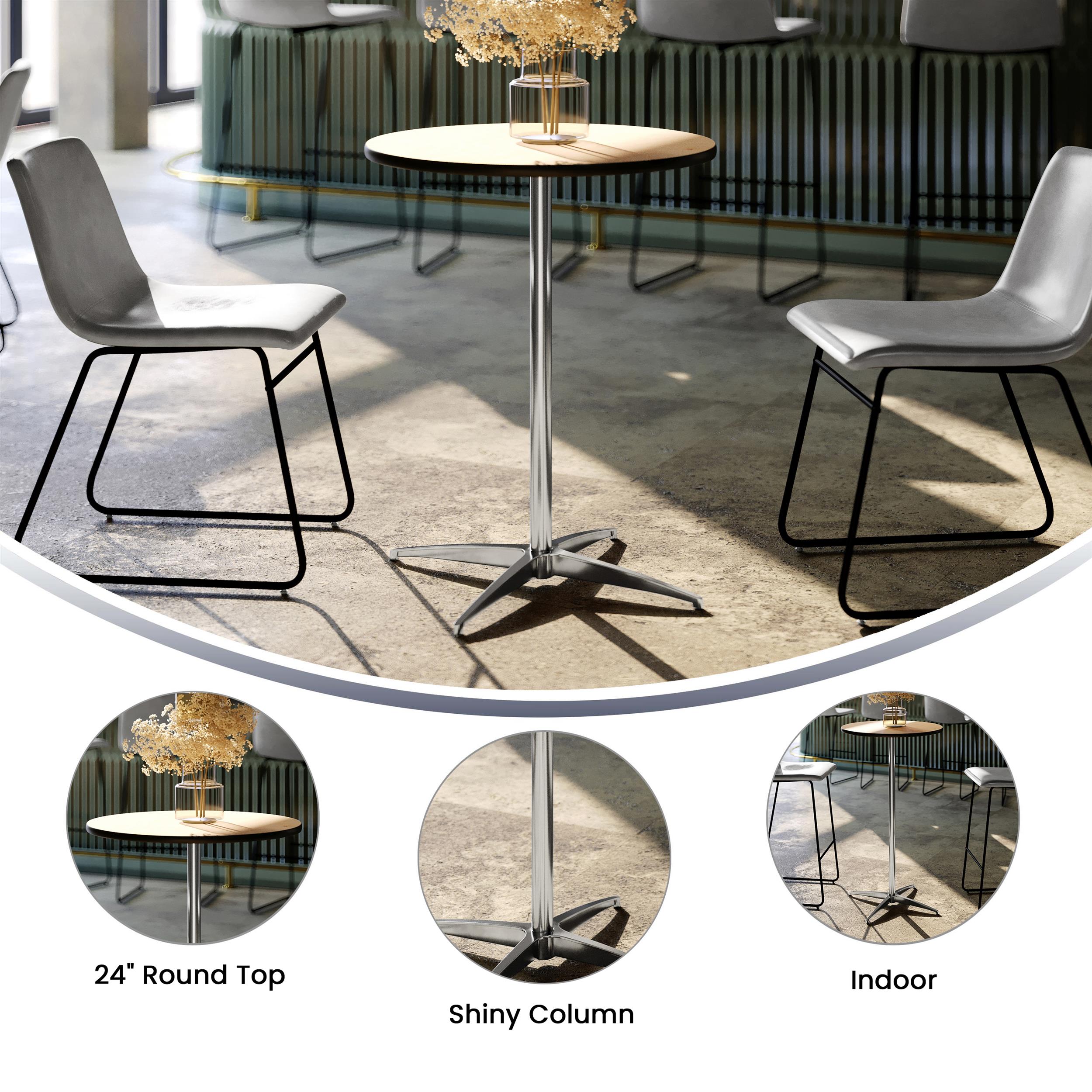 Flash Furniture 24" Round Adjustable Cocktail Table in Natural and ...