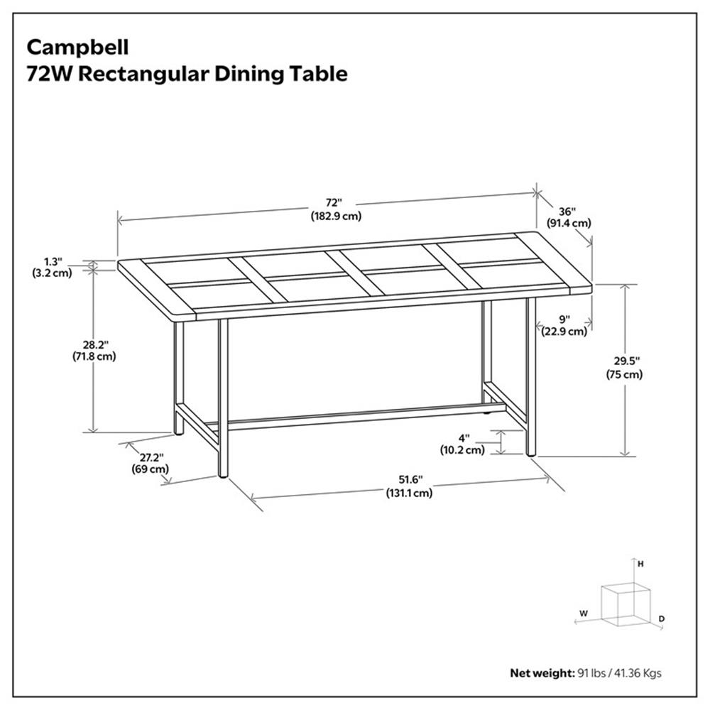 Campbell 72 inch x 36 inch Rectangle Modern Industrial Dining Table in ...