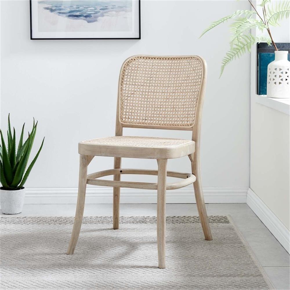 Pemberly Row 18.5" Rattan and Elm Wood Dining Side Chair in Gray (Set ...
