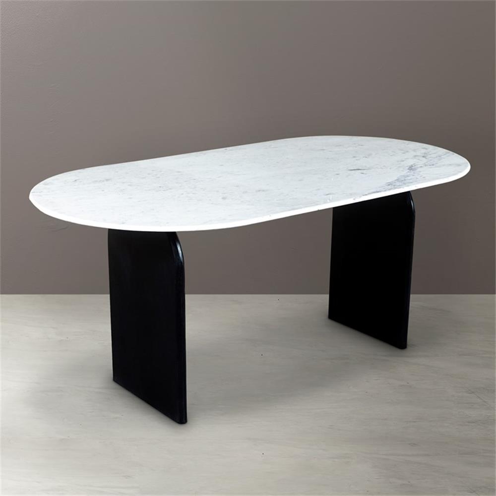 Terra White Marble Top Oval Dining Table with Solid Wood Base ...