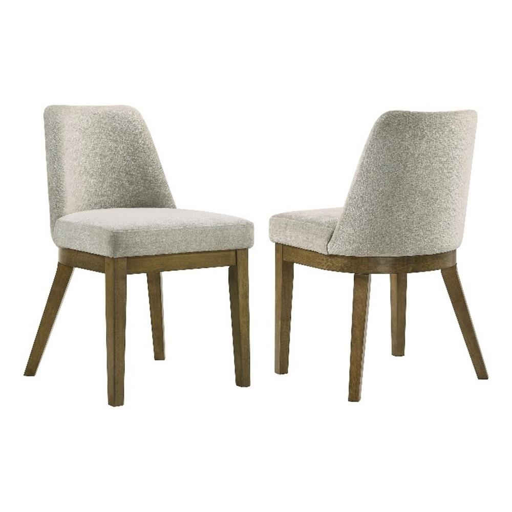 Givy Dining Armless Chair Set of 2- Tapered Legs- Oak Brown Wood- Tan ...